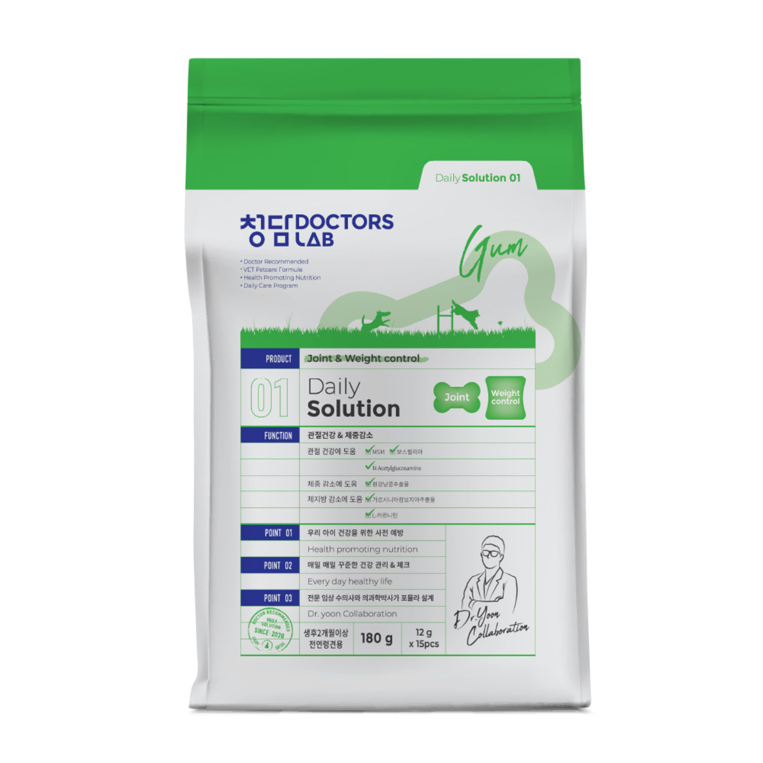 청담닥터스랩 데일리 솔루션 덴탈 껌 조인트&웨이트 12g x 15ea | 도그팡